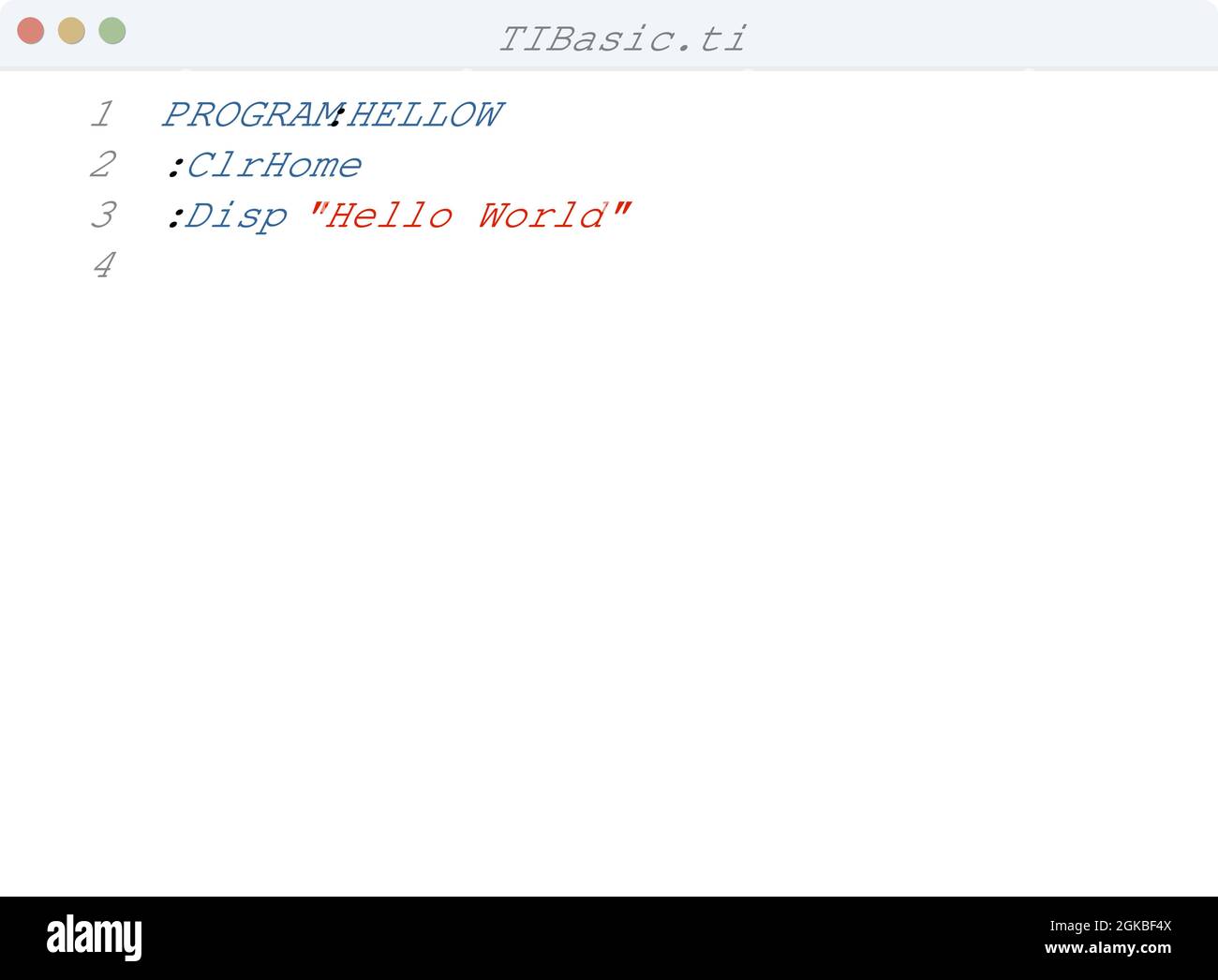 TIBasic language Hello World program sample in editor window illustration Stock Vector Image ...