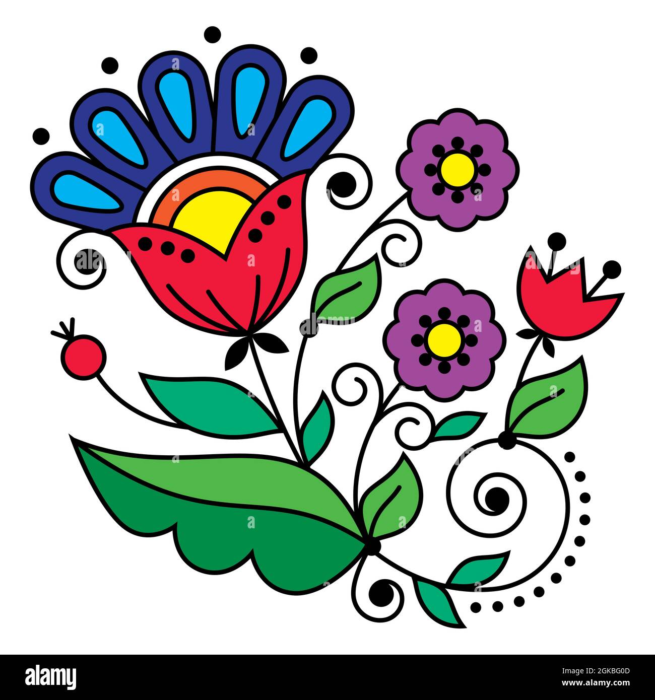Floral folk art vector design inspired by traditional embroidery ...