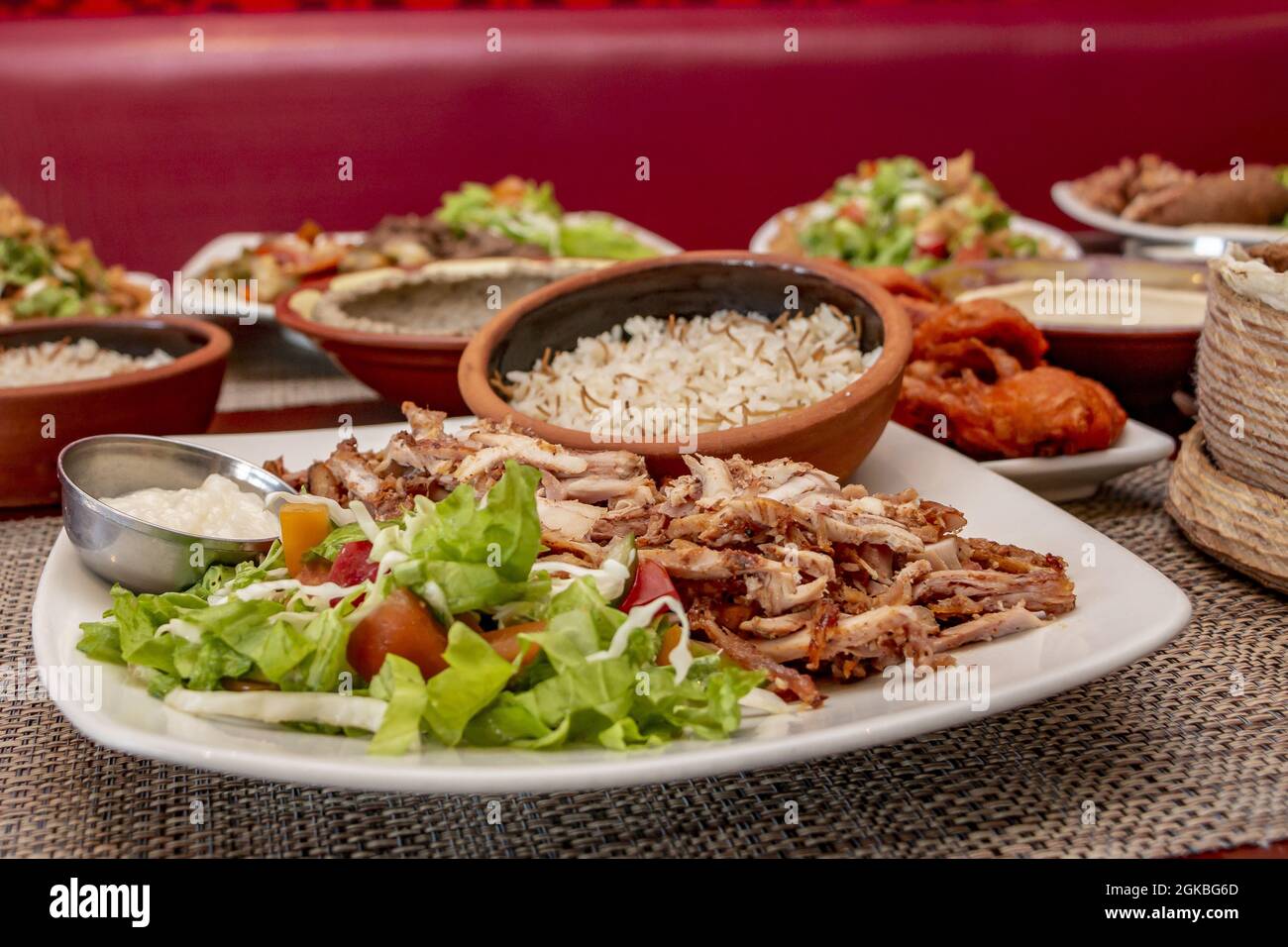 Variety of arabic food dishes with spices and vegetables Stock Photo ...
