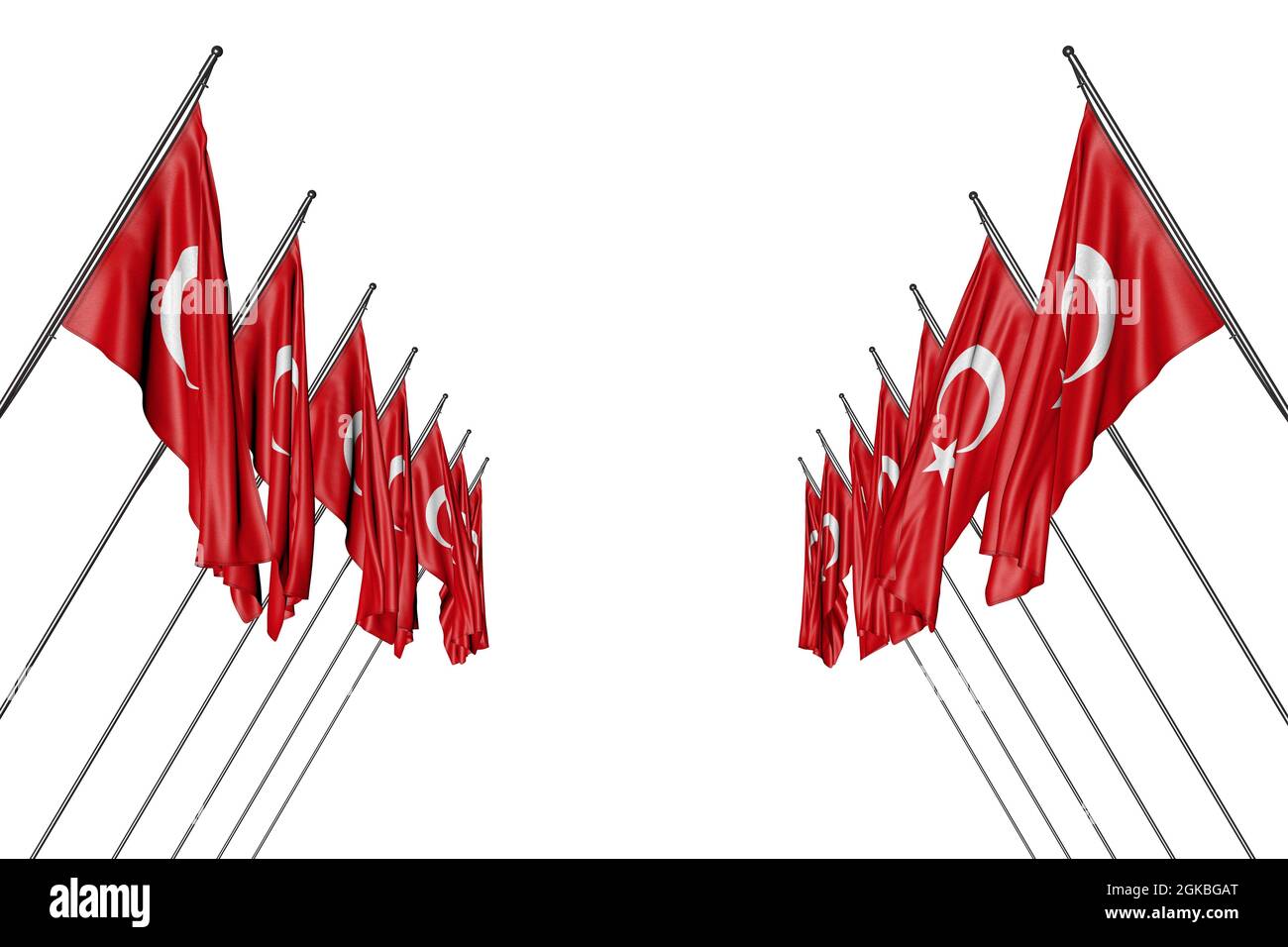 pretty many Turkey flags hangs on diagonal poles from left and right ...