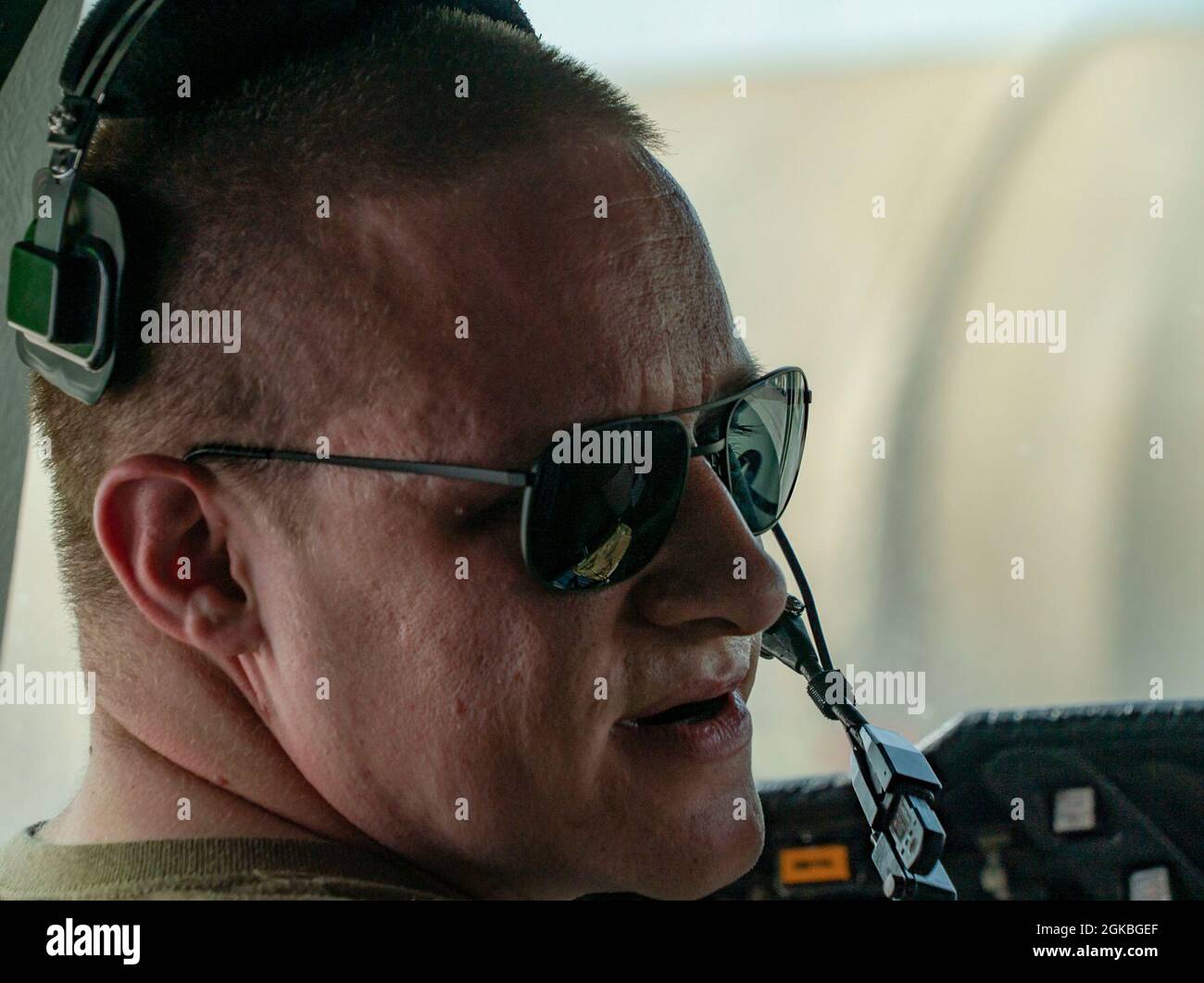 A U.S. Air Force KC-10 Extender aircraft crew member performs routine ...