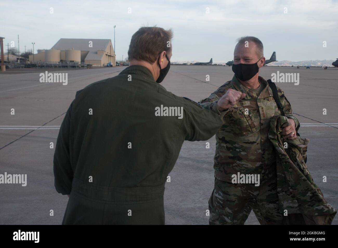 U.S. Air Force Gen. Mark Kelly, commander of Air Combat Command, greets ...