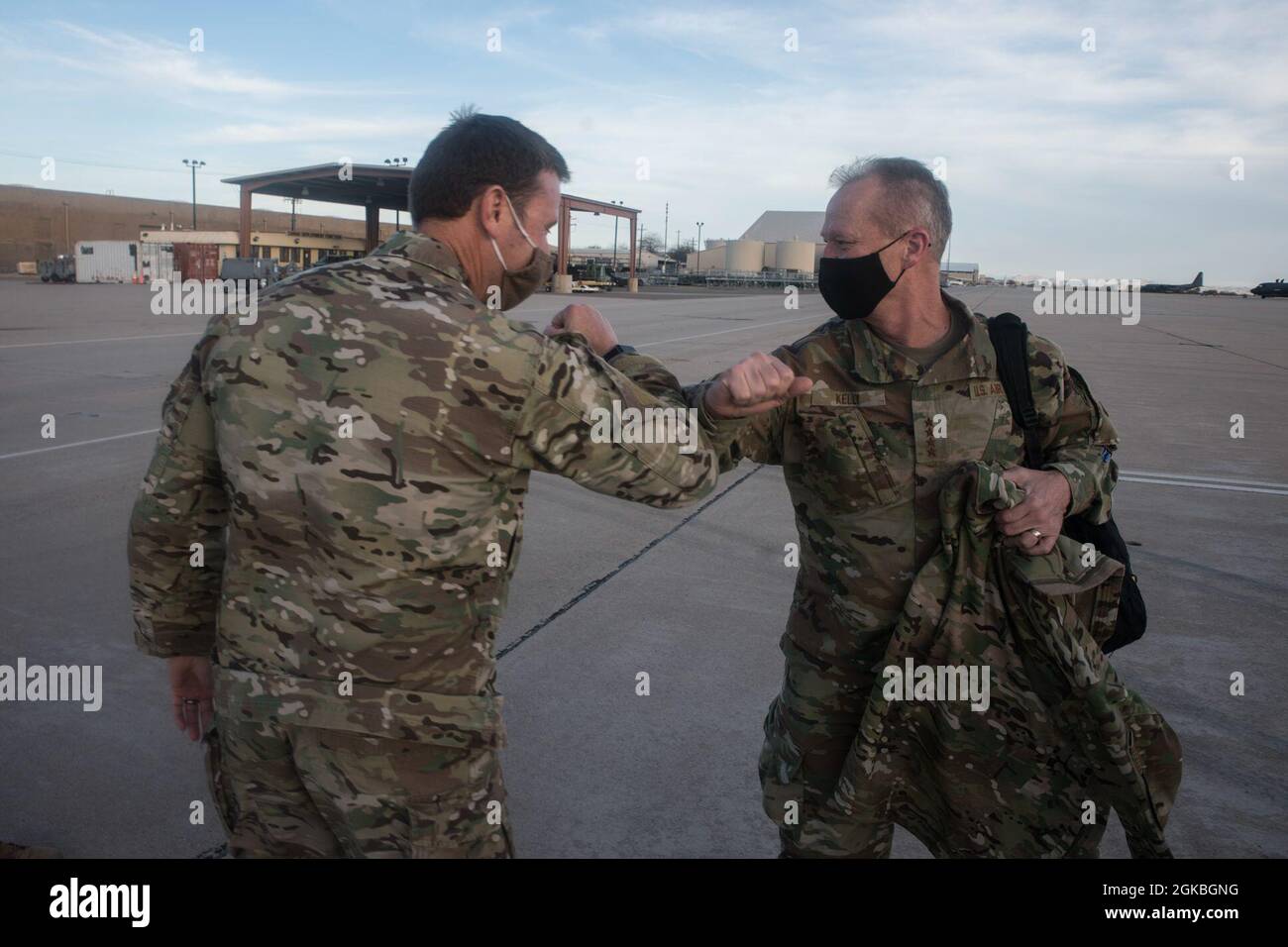 U.S. Air Force Gen. Mark Kelly, commander of Air Combat Command, greets ...