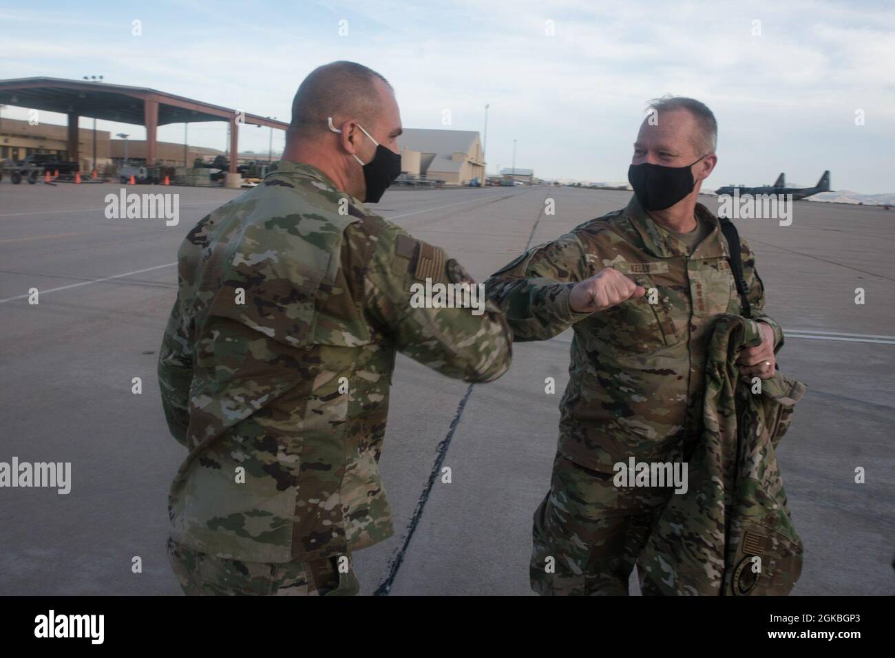 U.S. Air Force Gen. Mark Kelly, commander of Air Combat Command, greets ...