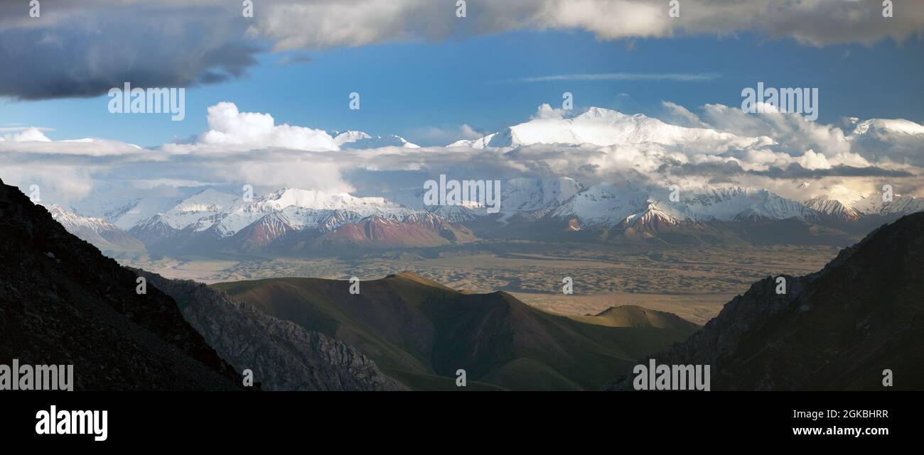 Panoramic view of Lenin Peak from Alay range - Kyrgyz Pamir Mountains ...