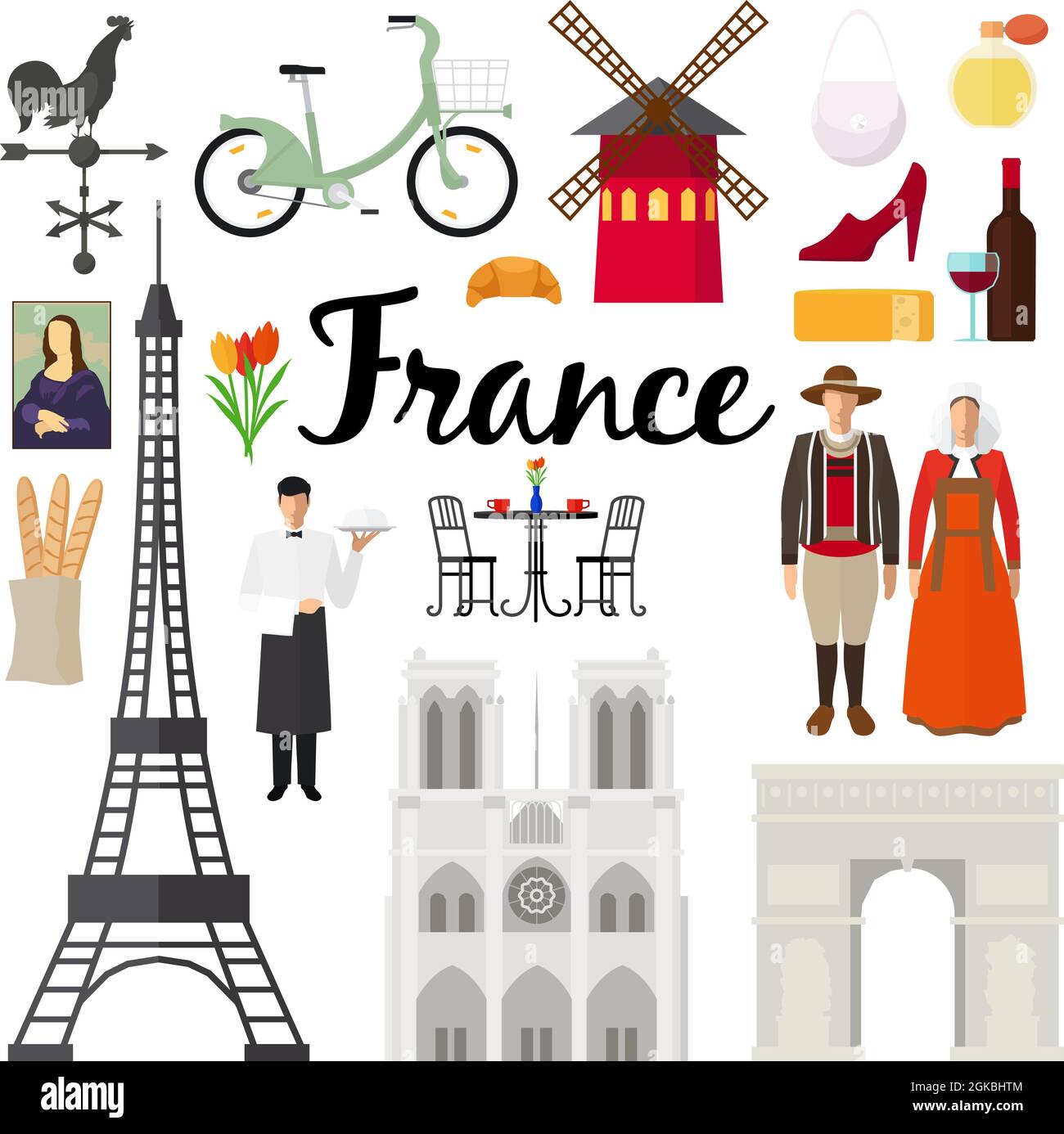 France tourism concept icons set with traditional food and drinks flat ...