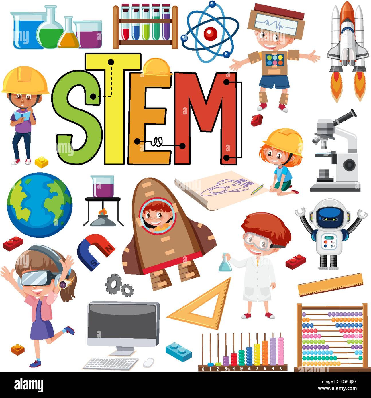 Colourful STEM education logo with learning elements illustration Stock ...