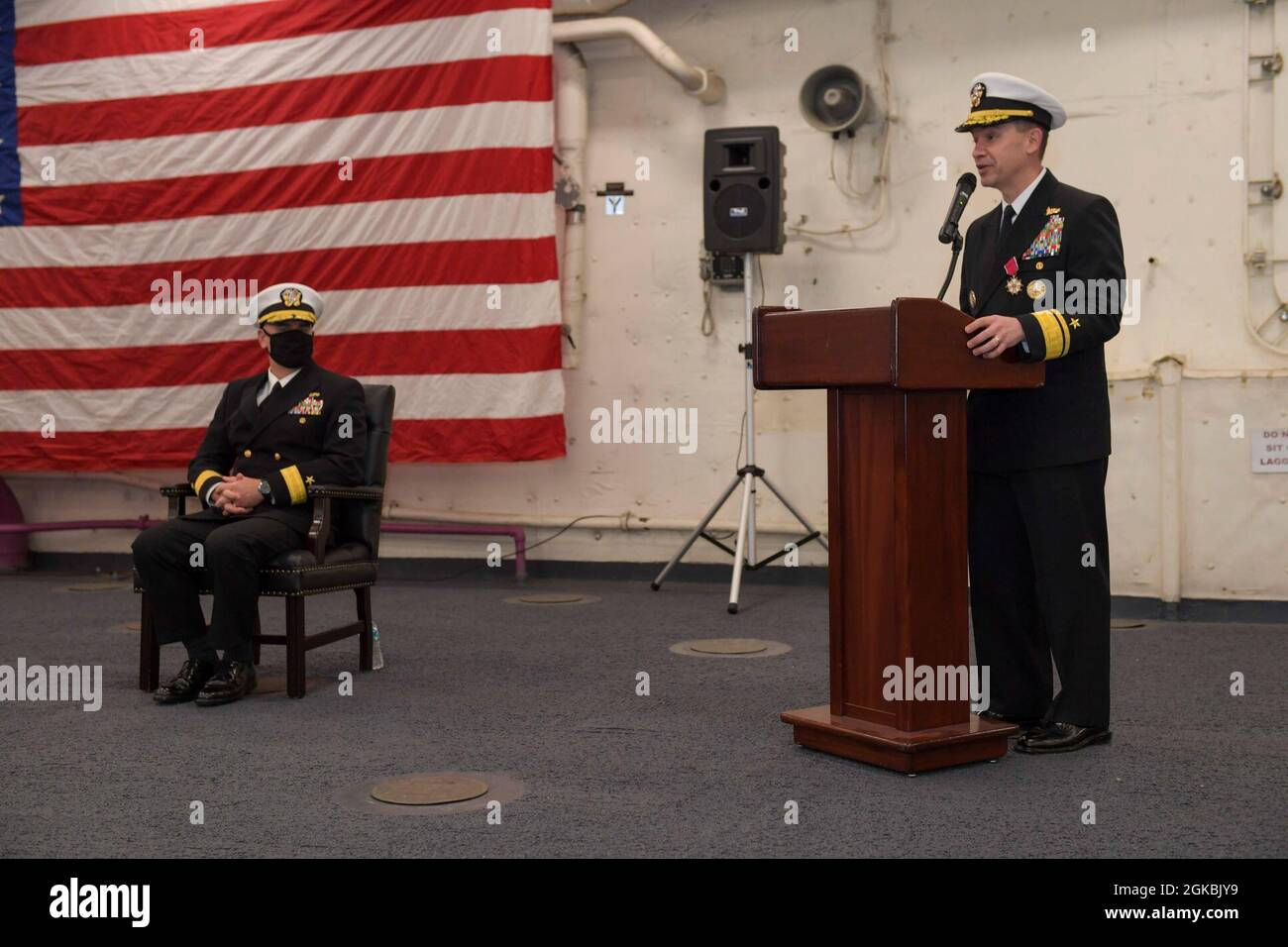 Rear Adm. Brad Cooper speaks during the Naval Surface Force Atlantic ...