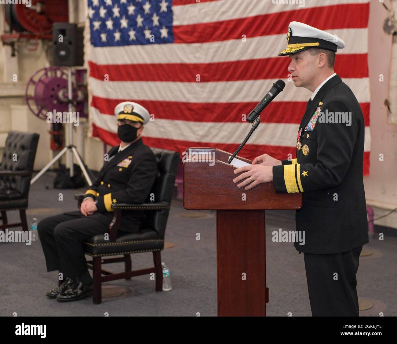 Rear Adm. Brad Cooper speaks during the Naval Surface Force Atlantic ...