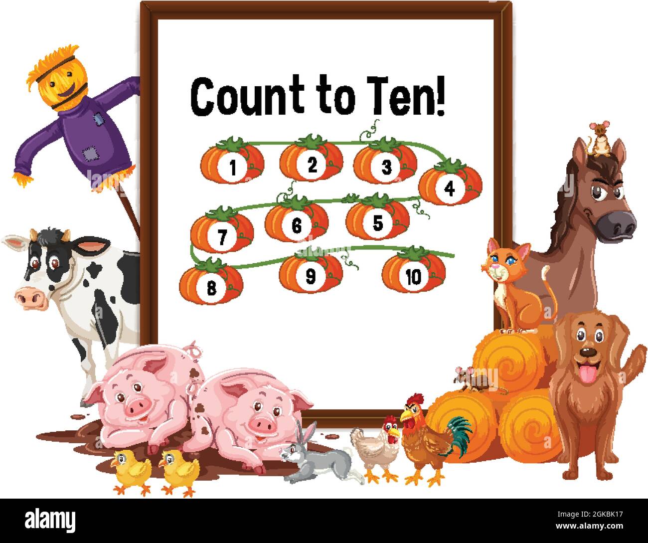 Count to ten board with farm animals illustration Stock Vector Image ...