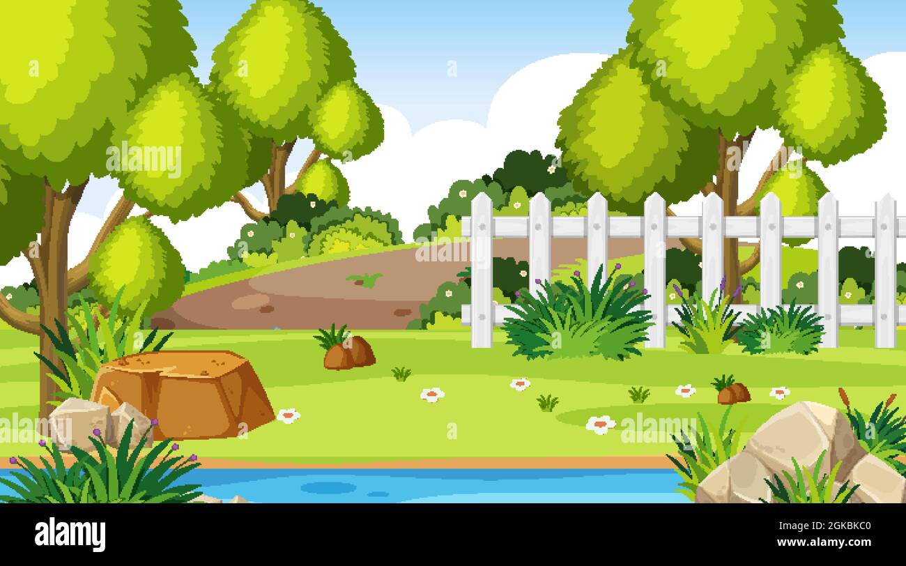 Blank landscape garden scene with many trees illustration Stock Vector ...