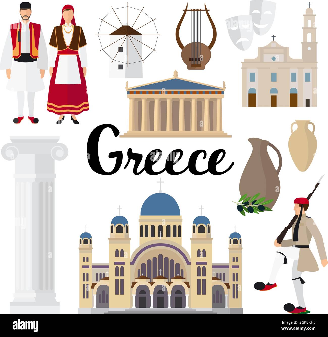 Greece tourism concept icons set flat isolated vector illustration ...