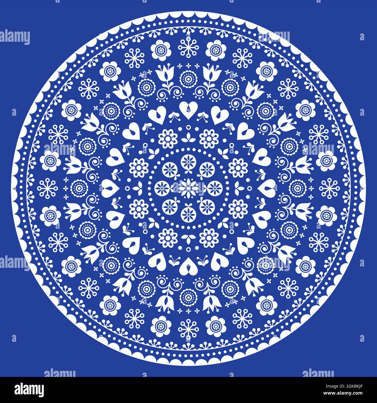 Floral Scandinavian mandala design, folk art vector pattern with ...