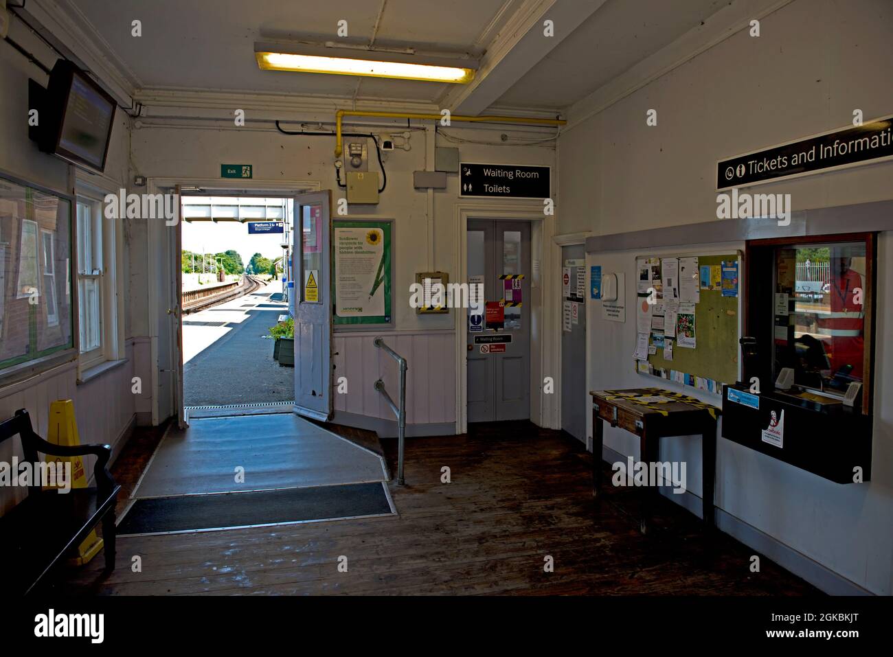 The entrance and booking hall at Wye Railway Station, England, UK Stock ...