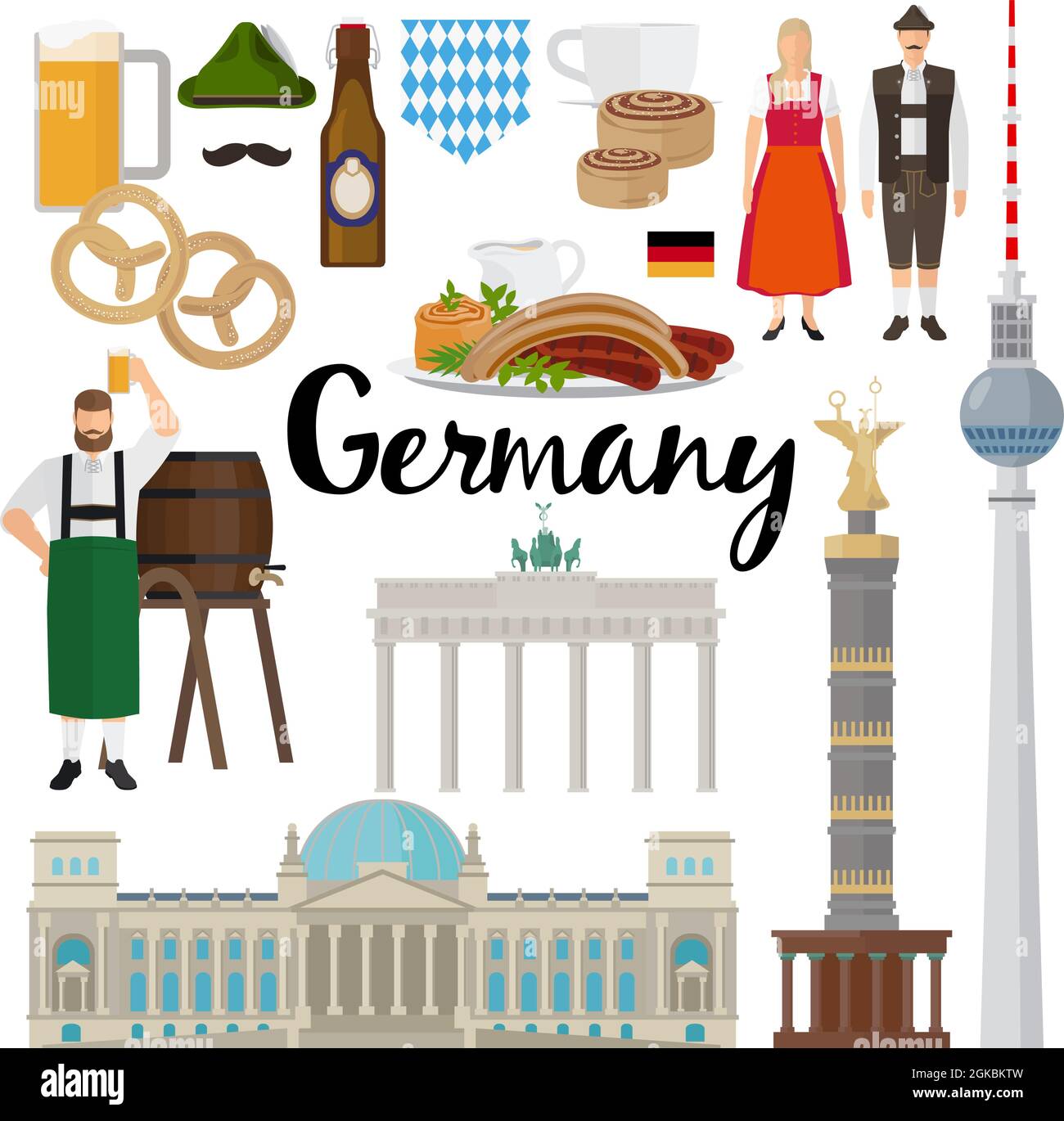 Germany tourism concept icons set with traditional food and drinks flat ...