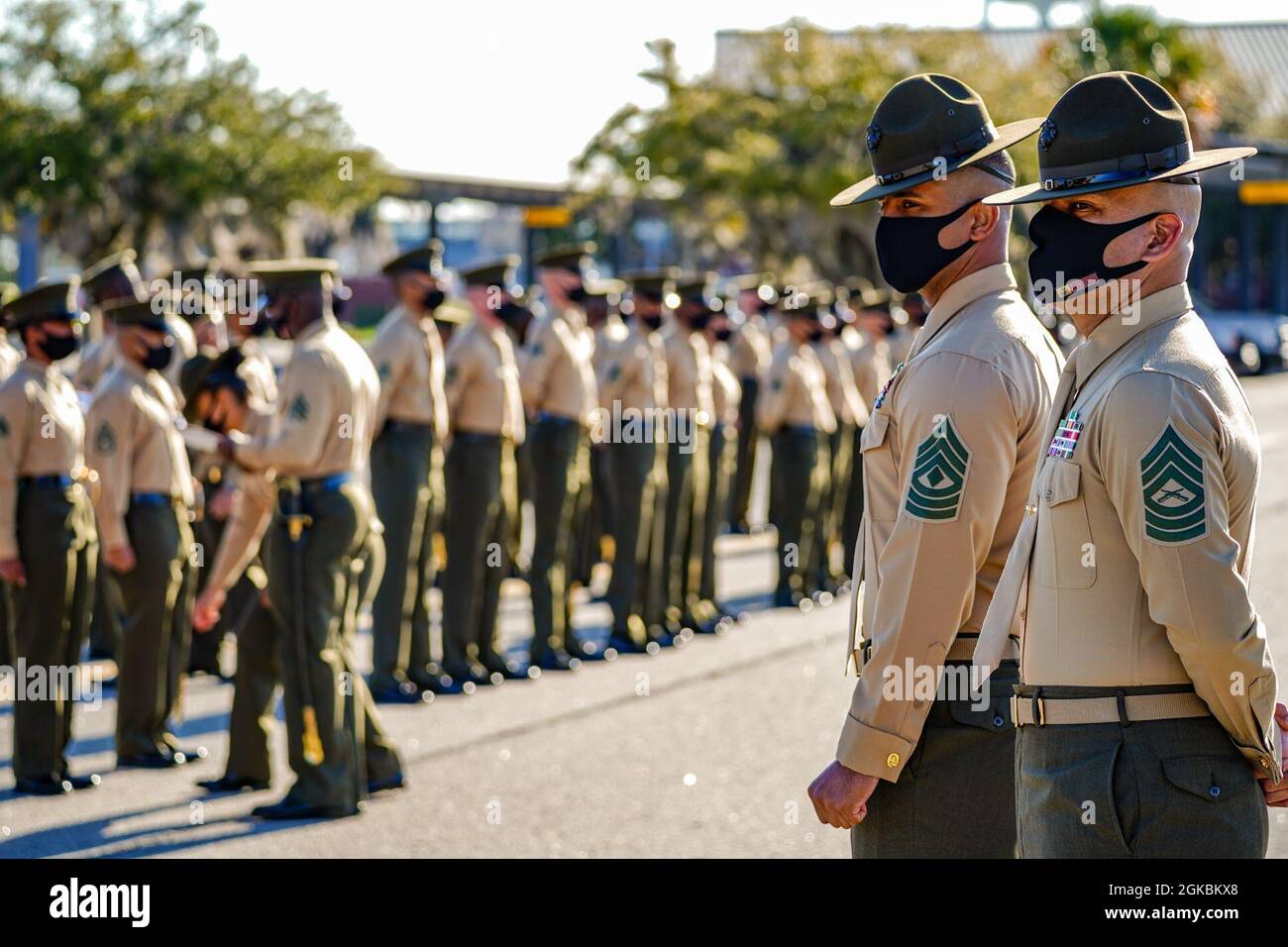 Drill Instructor School students undergo a uniform inspection as part ...