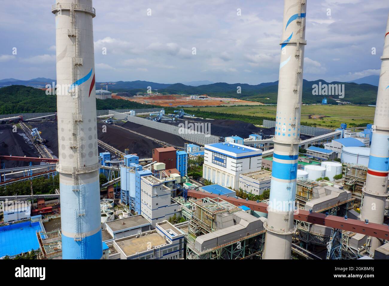 The Power plant industry factory in Korea from the drone shot Stock ...