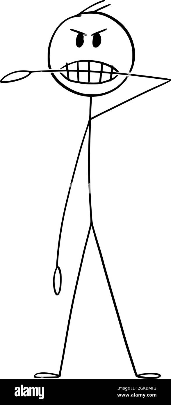 Nervous Person Biting His Own Arm or Hand, Vector Cartoon Stick Figure ...