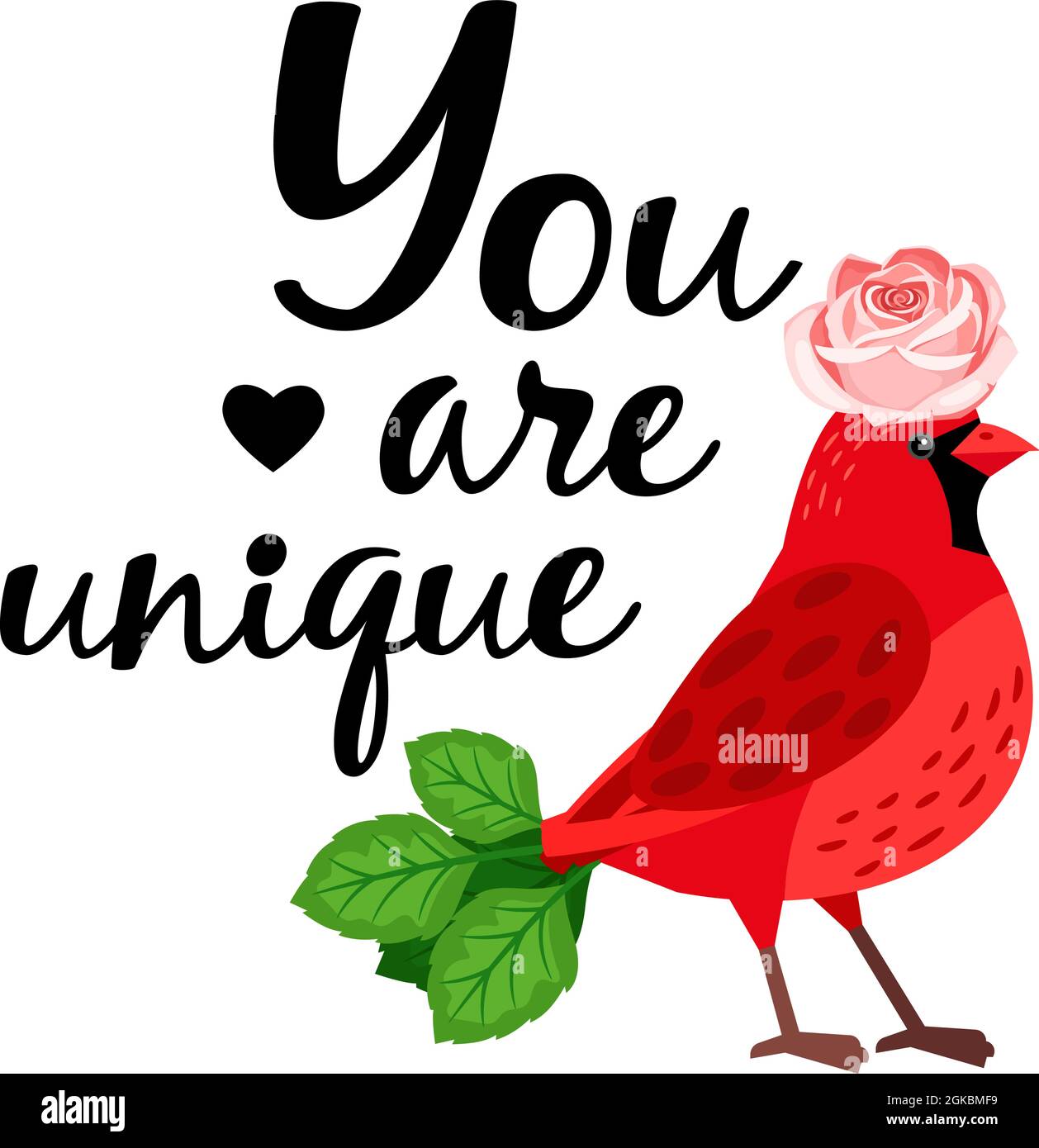 You are unique poster with red Cardinal bird and rose Stock Vector ...