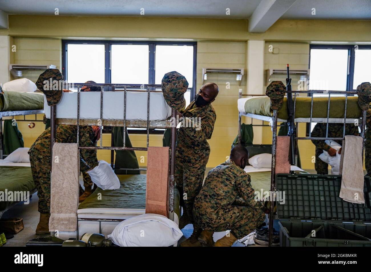 Drill Instructor School students practice squad bay procedures during a ...