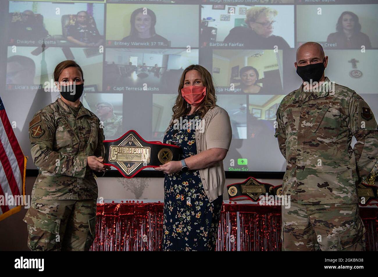 Jodie N. Wall, 322nd Training Squadron, accepts the 2020 Civilian Non ...