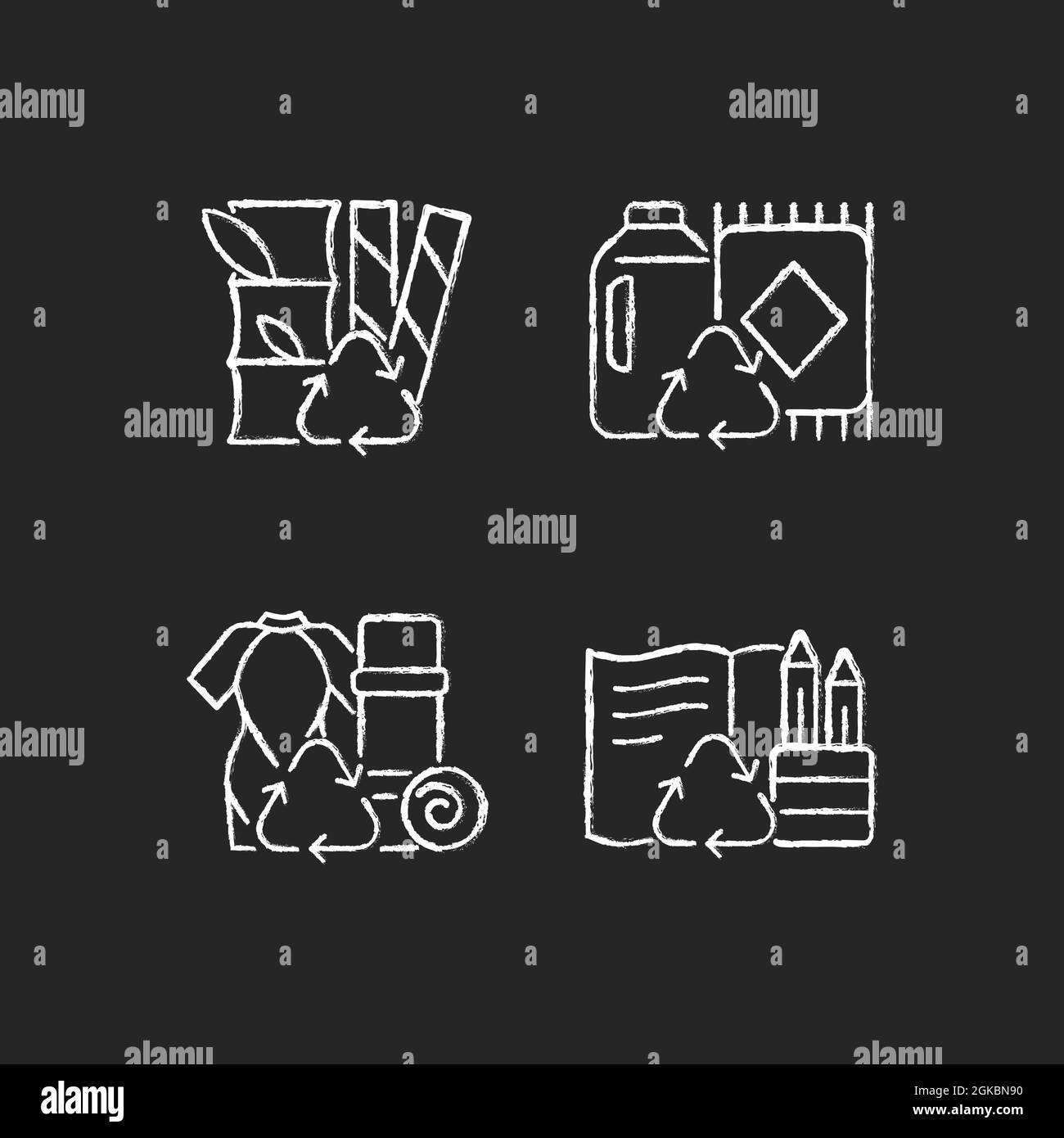 Reduce environmental pollution chalk white icons set on dark background ...