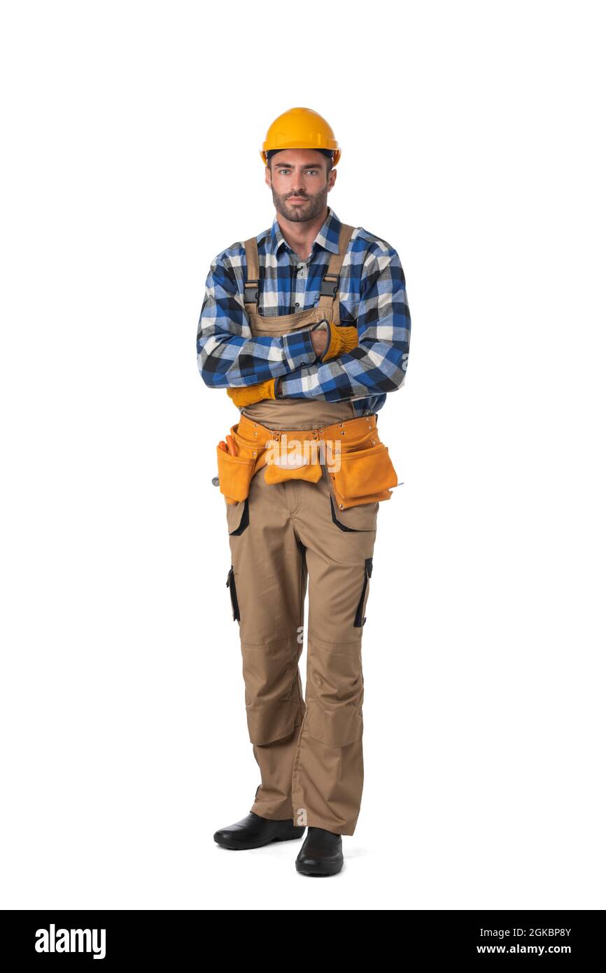 Construction Worker Contractor Carpenter full length portrait isolated ...