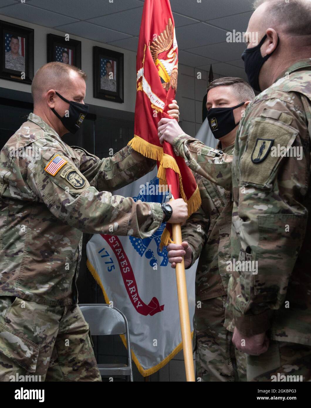 Col. William Wagner (center) accepts the guidon for the 124th Regiment ...