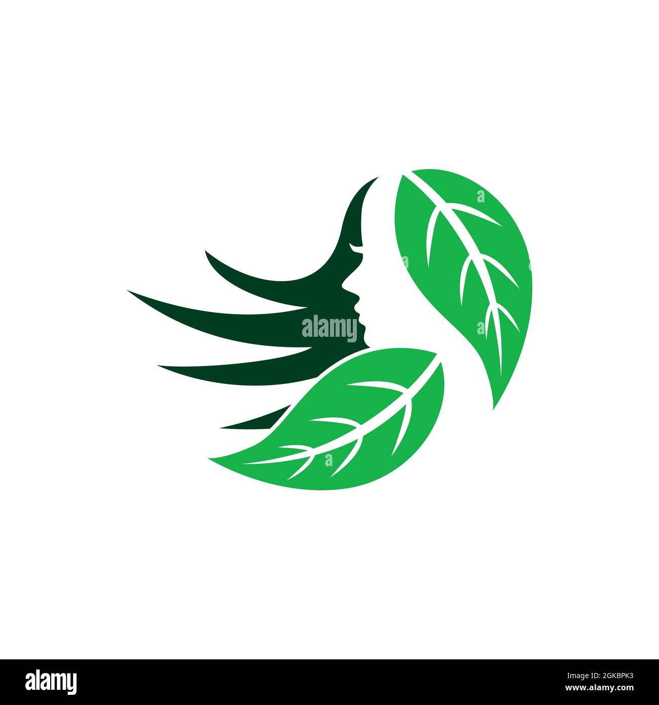 abstract beautiful lady nature leaves logo icon flat concept vector ...