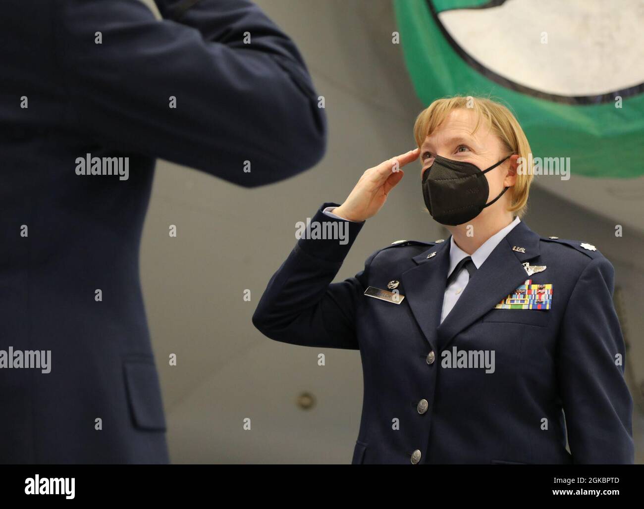 U.S. Air Force Lt. Col. Cynthia Welch salutes Col. Paul Skipworth ...