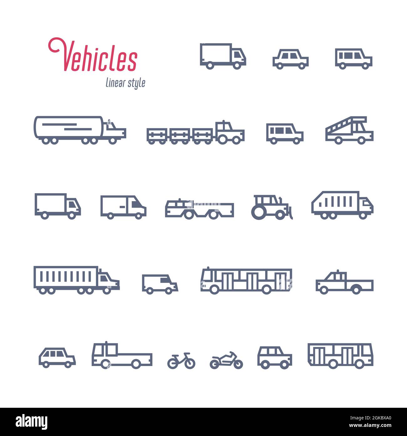 linear Car icons set, Various types of cars and vehicles. Outline style ...