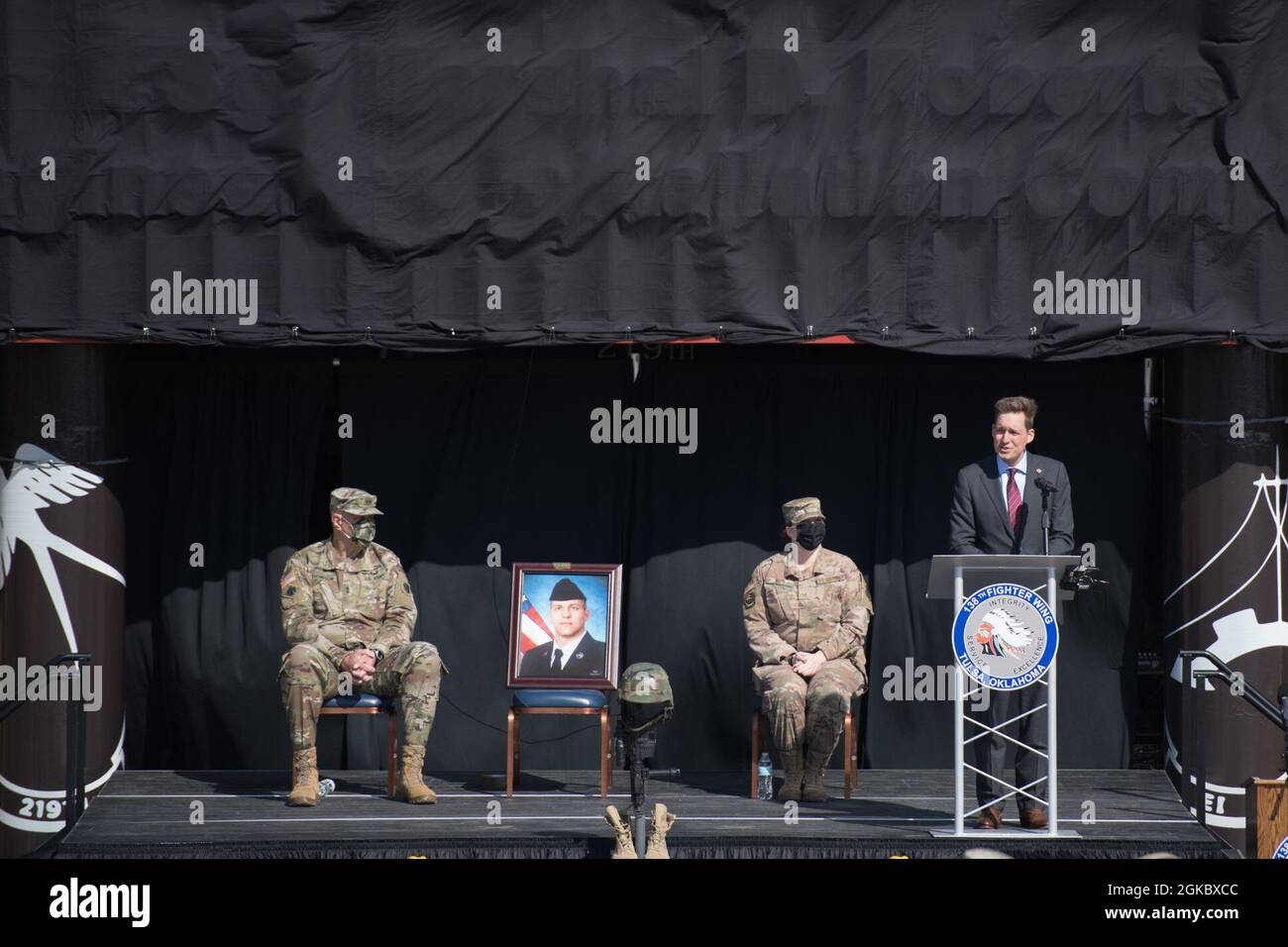 Lt. Gov. Matt Pinnel speaks during a Purple Heart ceremony at the Tulsa ...