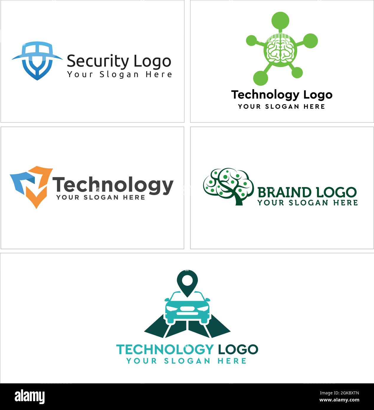 Technology shield security brain tech and car point logo design Stock ...