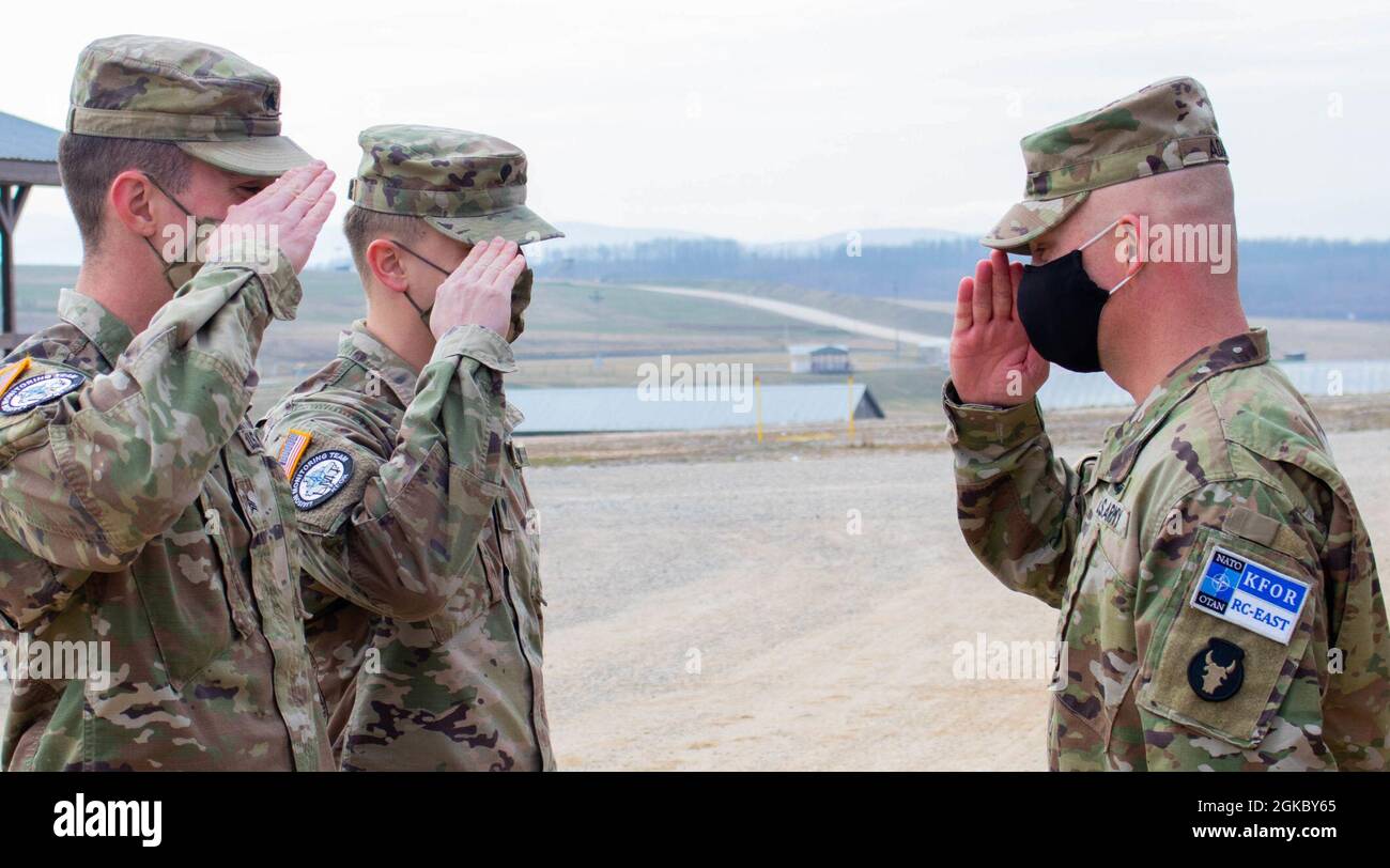 Sgt. Spenser Sharp and Spc. Cole Magnuson salute Col. Derek Adams ...