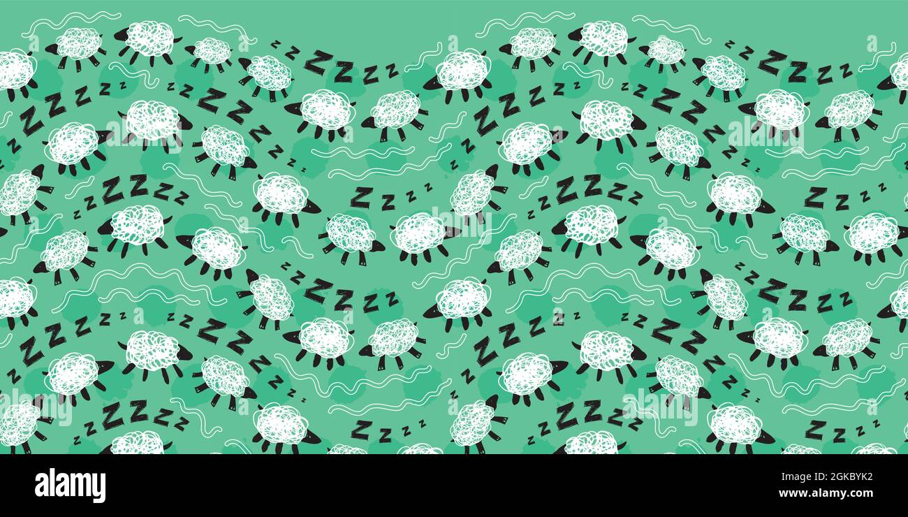 Vector green sheep zzz counting wavy stripes cute doodles horizontal ...
