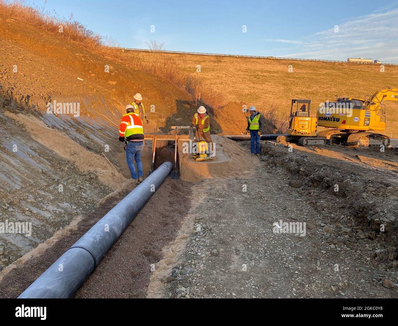 A seepage collector being installed at an abutment on Keystone Dam. The ...