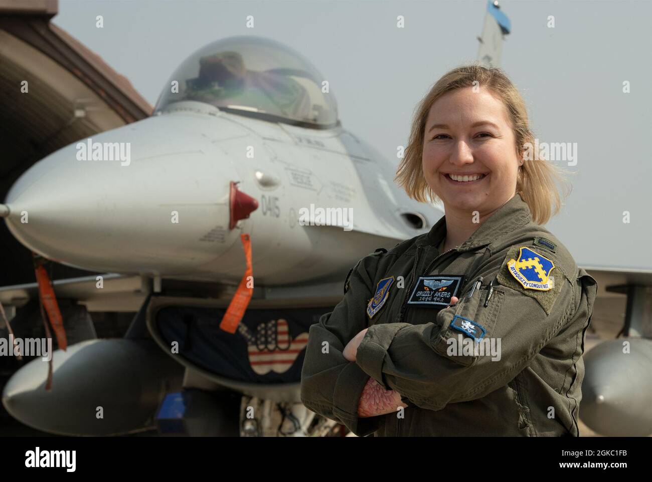 U.S. Air Force 1st Lt. Alexys Akers, a 35th Fighter Squadron pilot ...