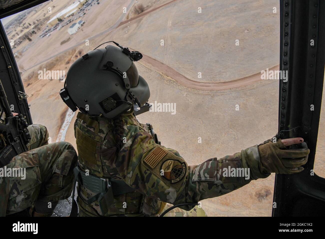 Senior Airman Kayli Conrad, flight engineer and gunner, checks the ...