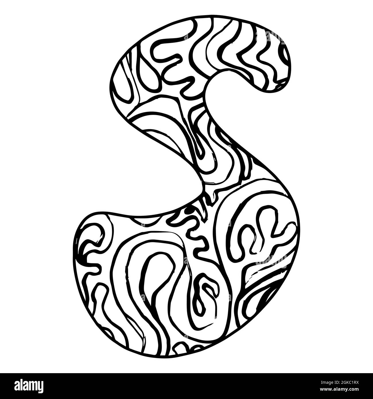 Zentangle stylized alphabet - letter S. Black white hand drawn doodle ...