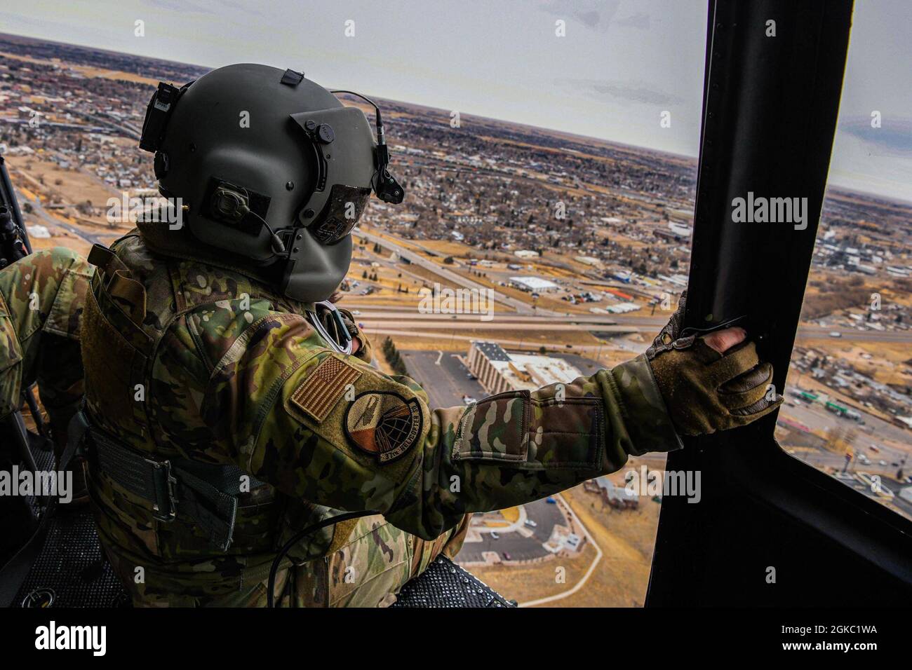 Senior Airman Kayli Conrad, flight engineer and gunner, checks the ...