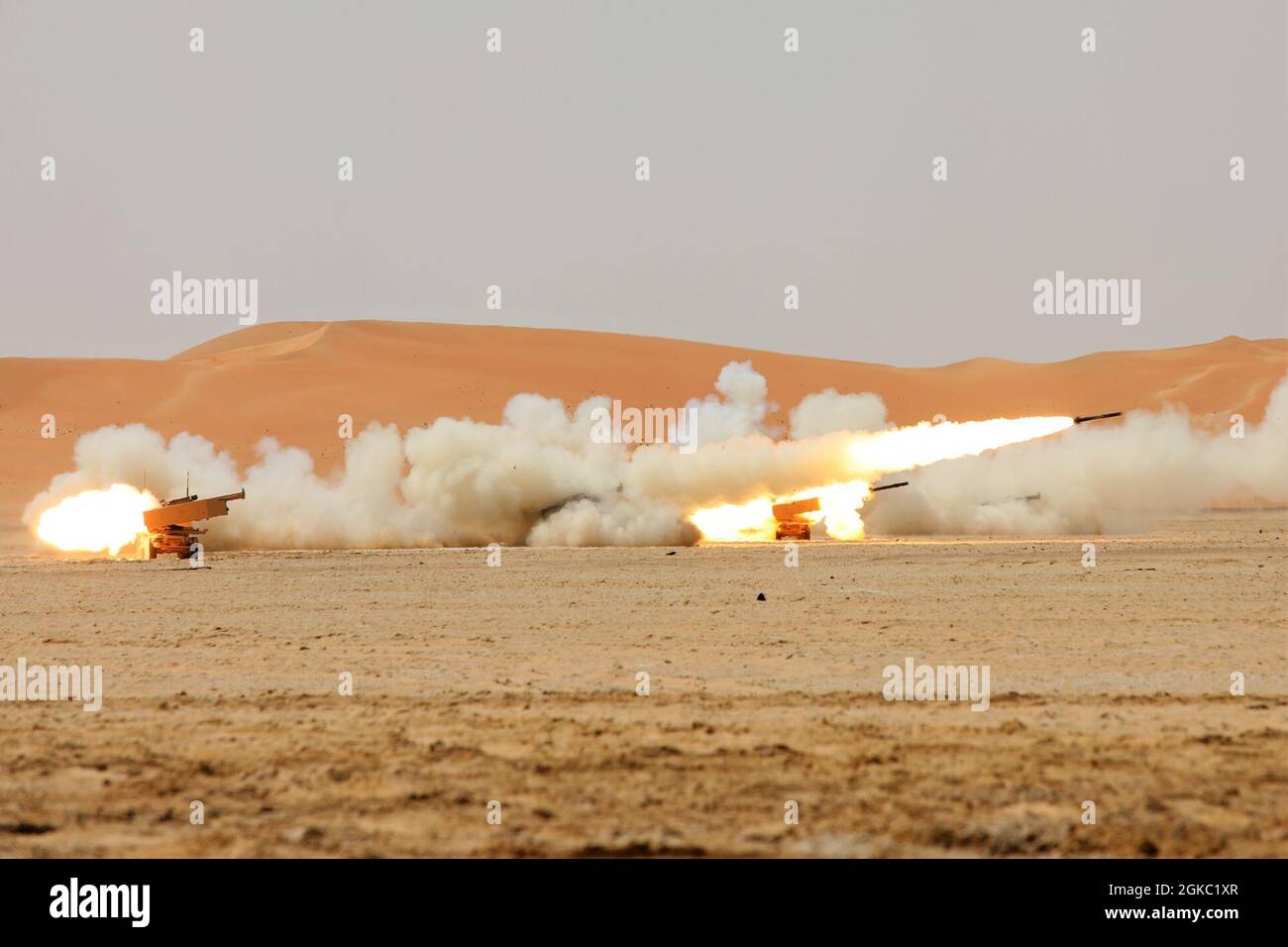 High Mobility Artillery Rocket Systems fires during a live fire ...