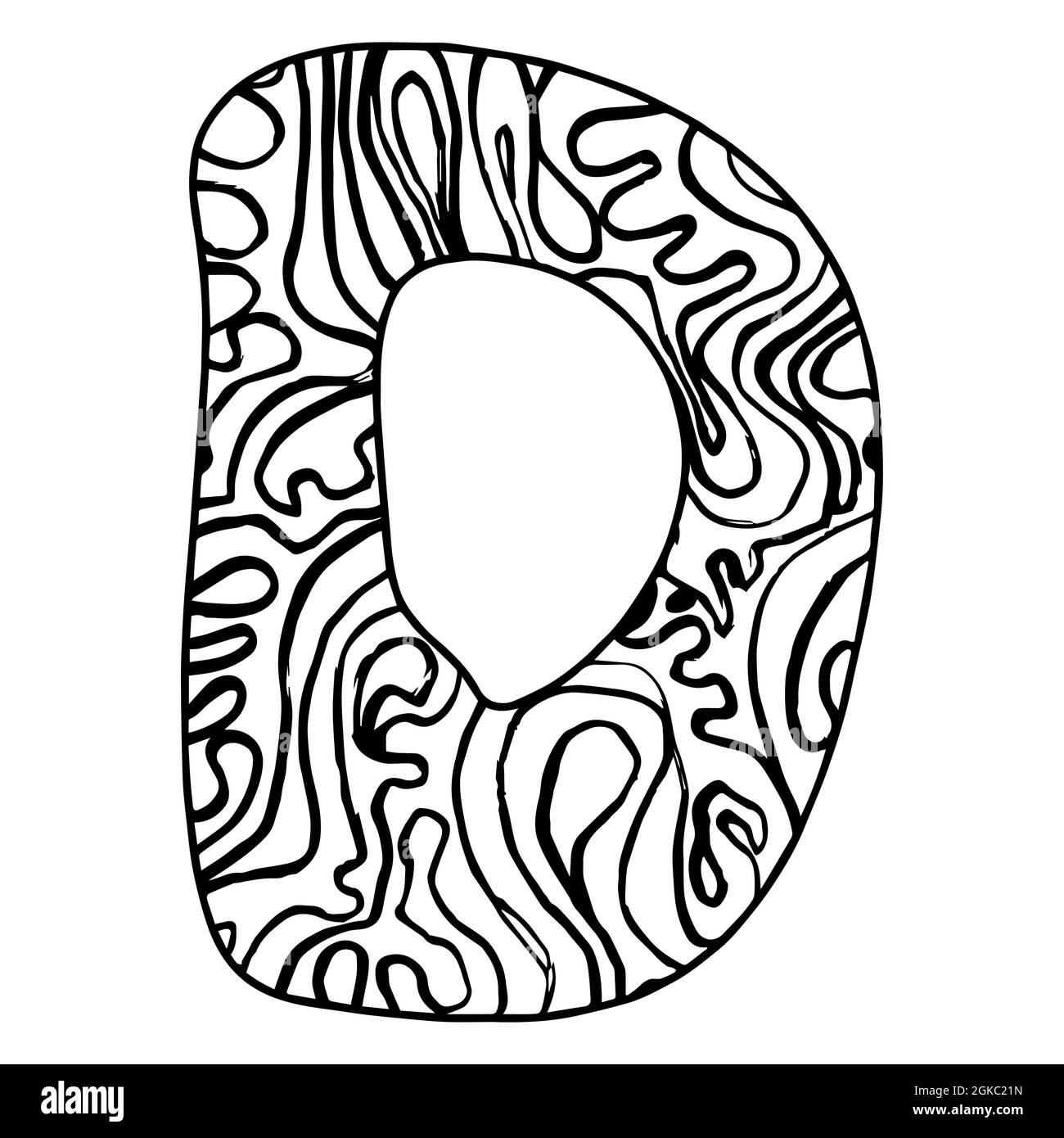 Zentangle stylized alphabet - letter D. Black white hand drawn doodle ...