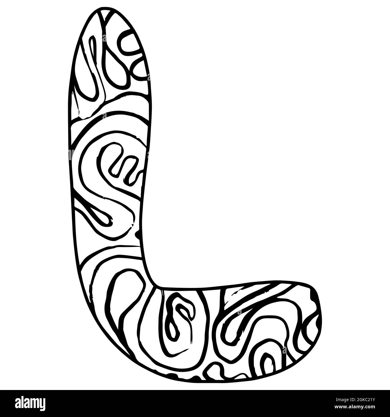 Zentangle stylized alphabet - letter L. Black white hand drawn doodle ...