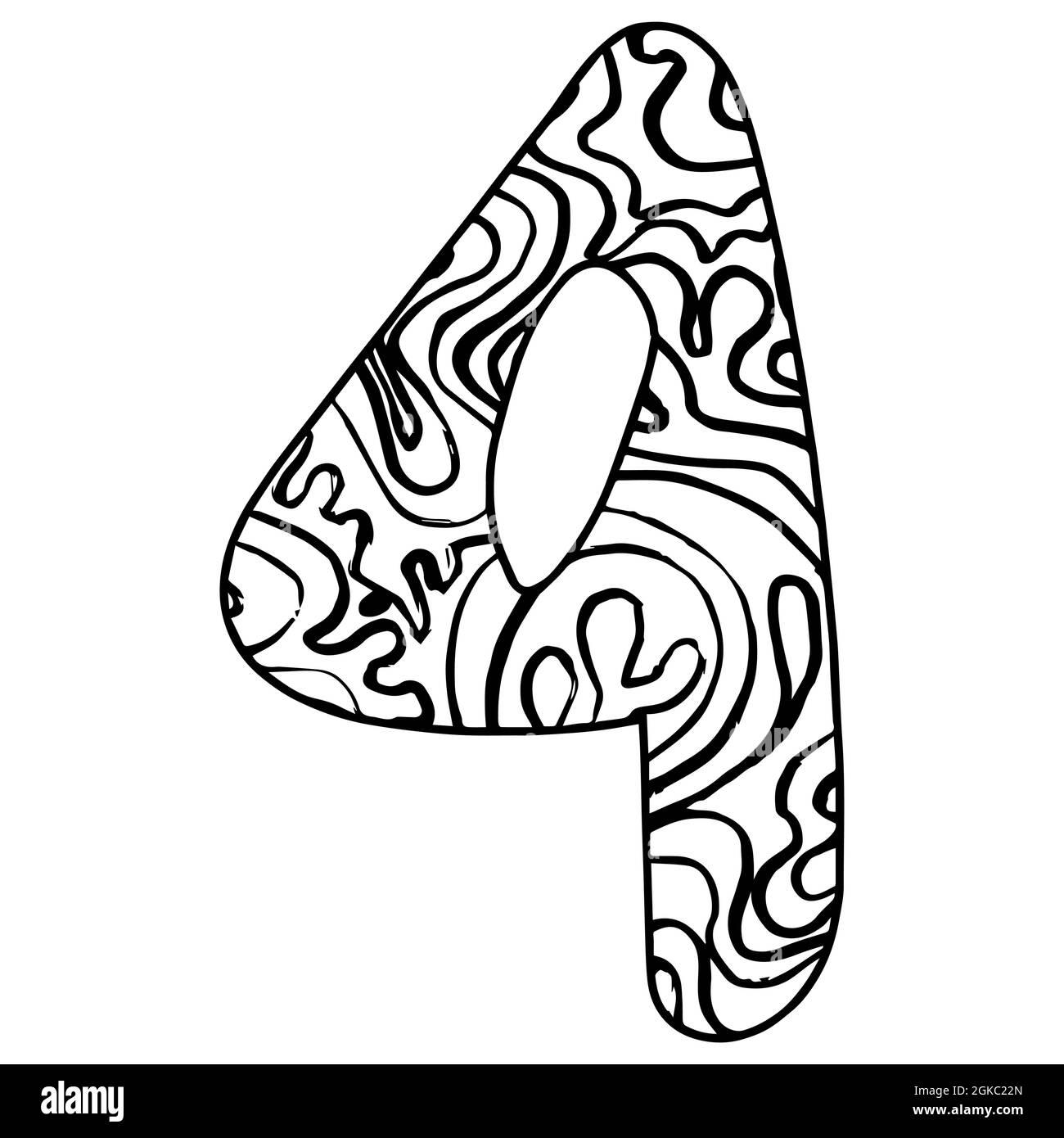 Zentangle stylized alphabet - number 4. Black white hand drawn doodle ...