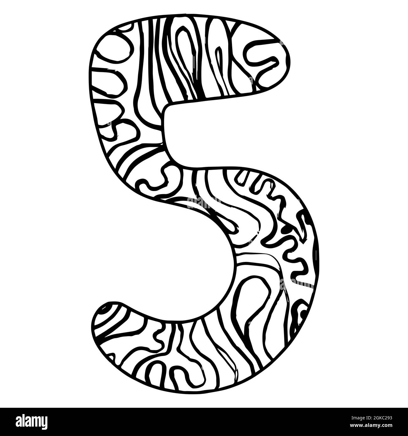 Zentangle stylized alphabet - number 5. Black white hand drawn doodle ...