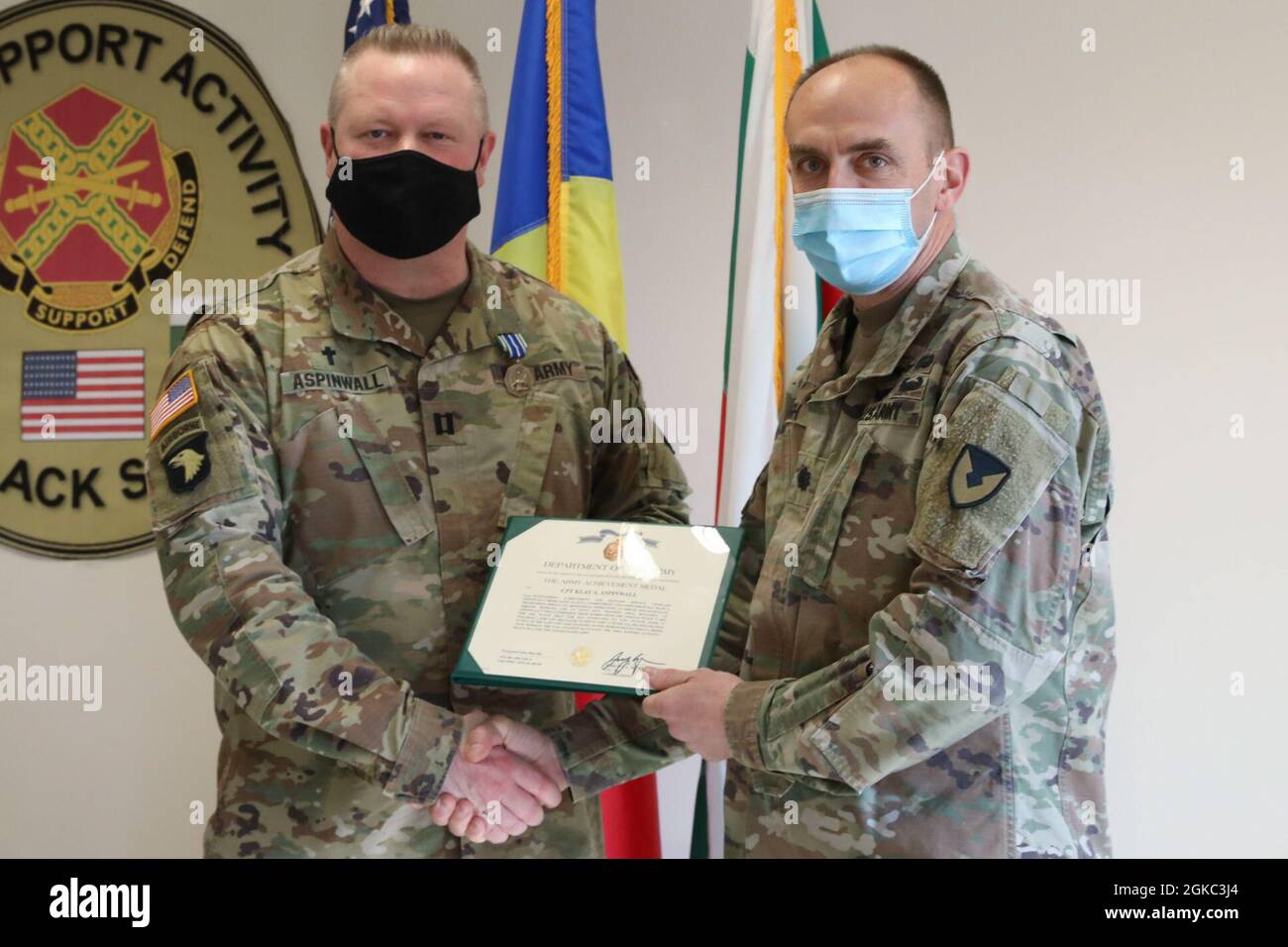 U.S. Army chaplain Cpt. Klay A. Aspinwall received the Army Achievement Medal from Lt. Col ...