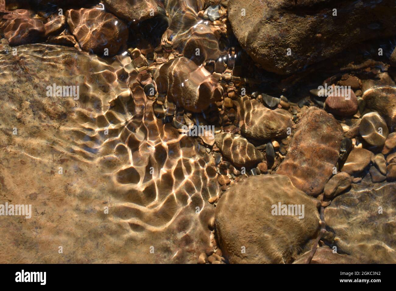 Mountain stream with rocks under water with reflection Stock Photo - Alamy