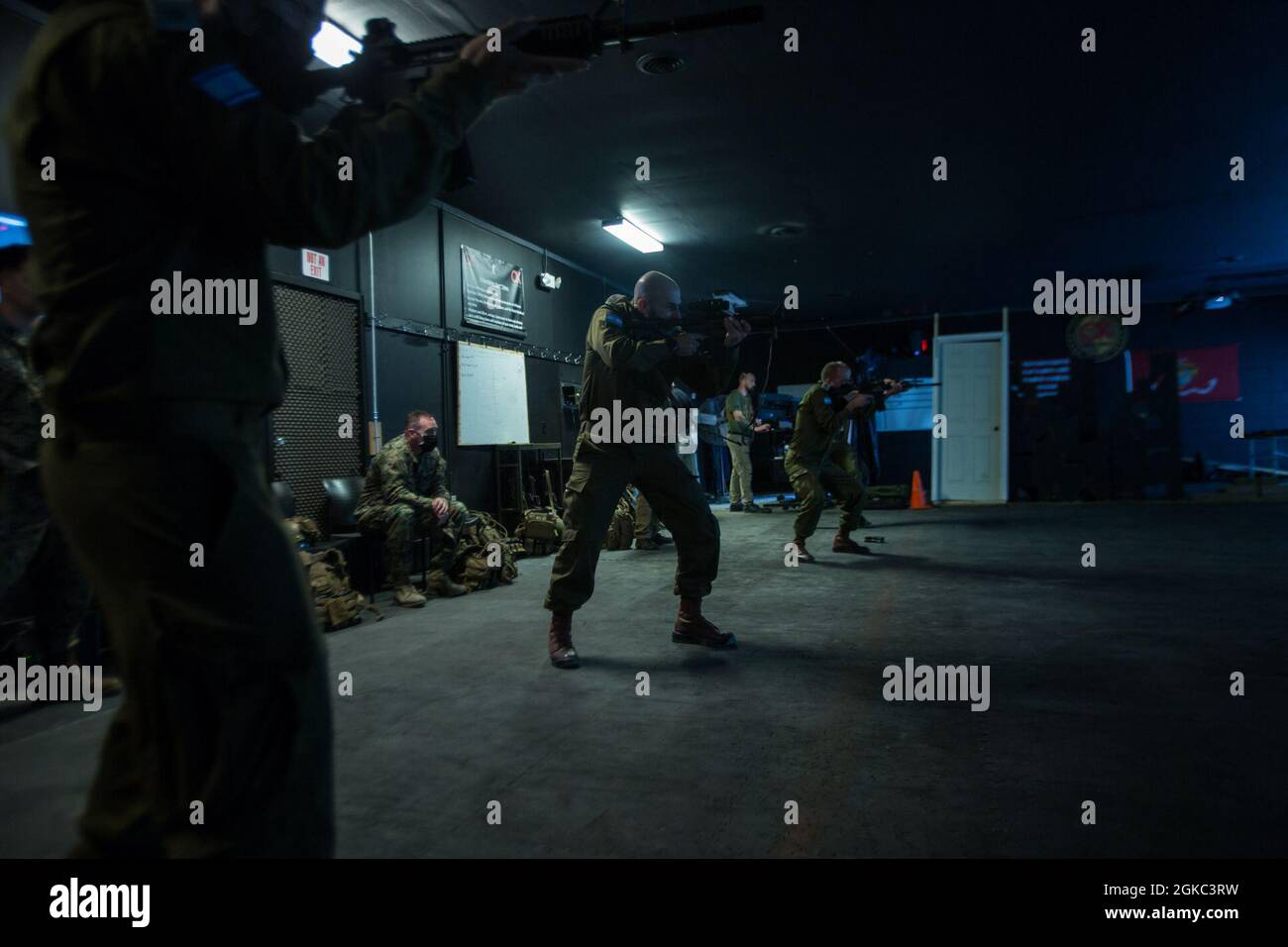 Israeli Defense Force leaders practice firing on a simulator during a ...