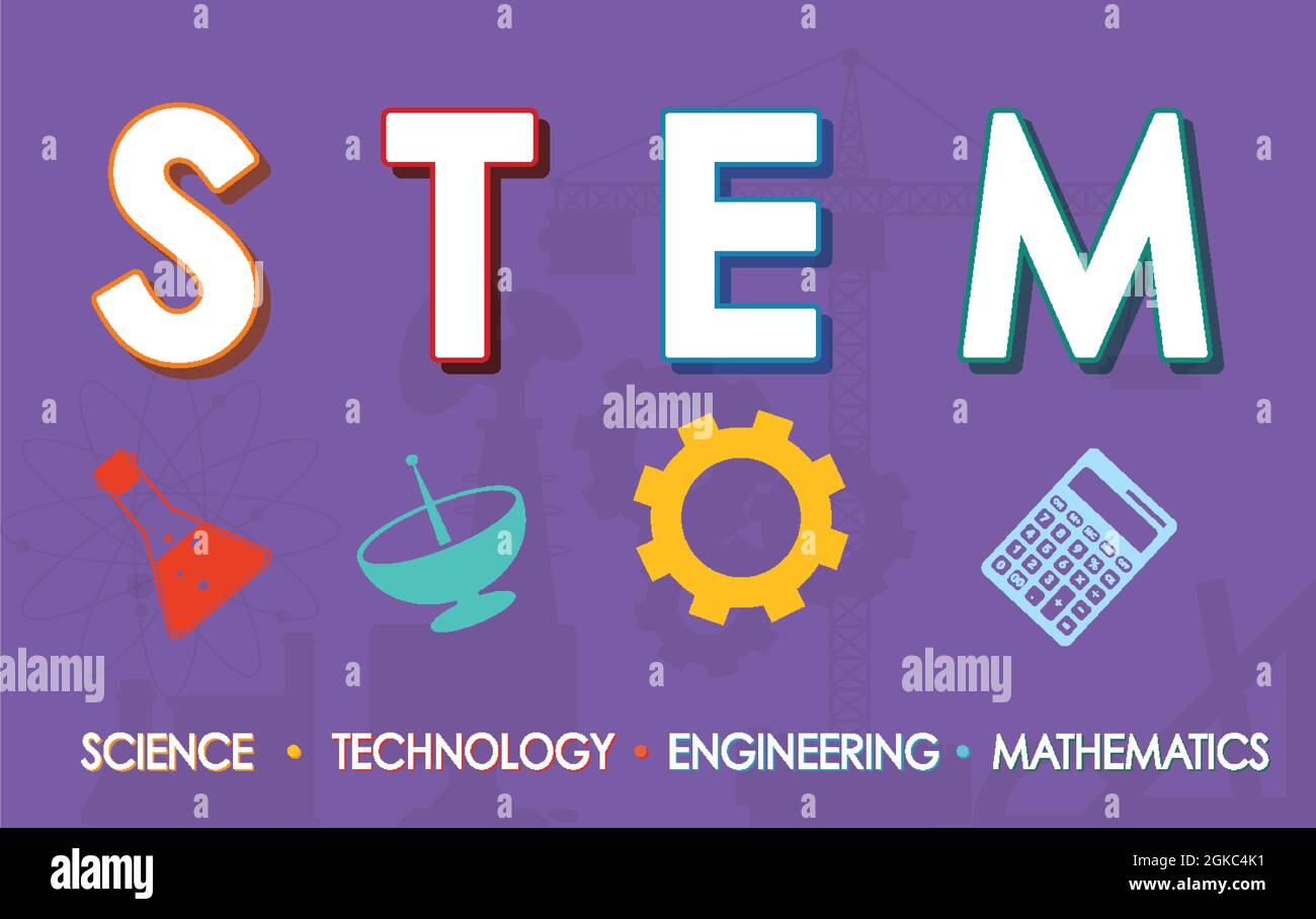 STEM education logo banner with purple background illustration Stock ...