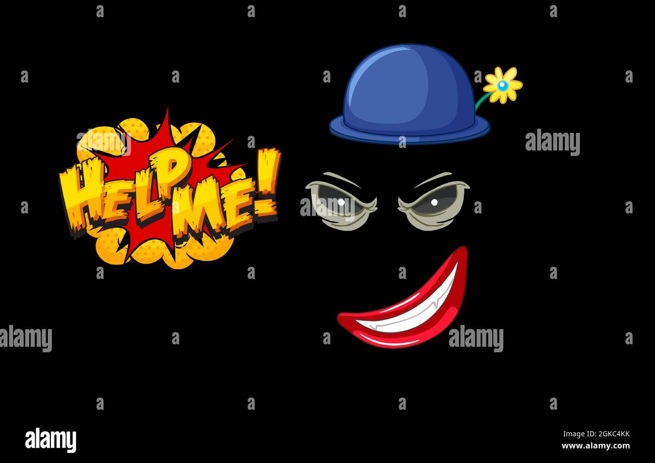 Help Me word logo with creepy clown face illustration Stock Vector ...